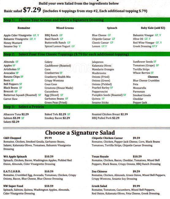 Menu at Chip & Drew's Filling Station cafe, Seattle