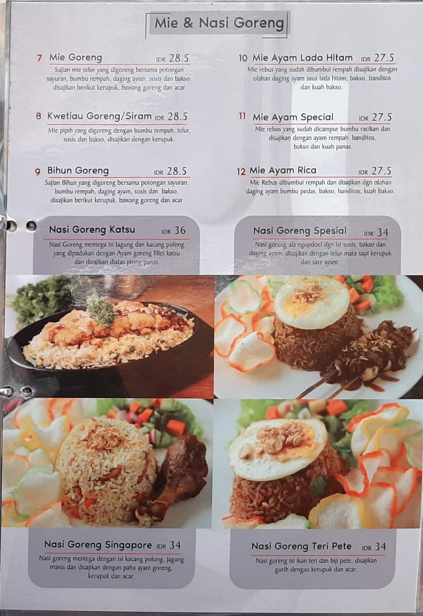 Menu at Ngopi Doeloe restaurant, Bandung, Jl. Pelajar Pejuang 45 No.21