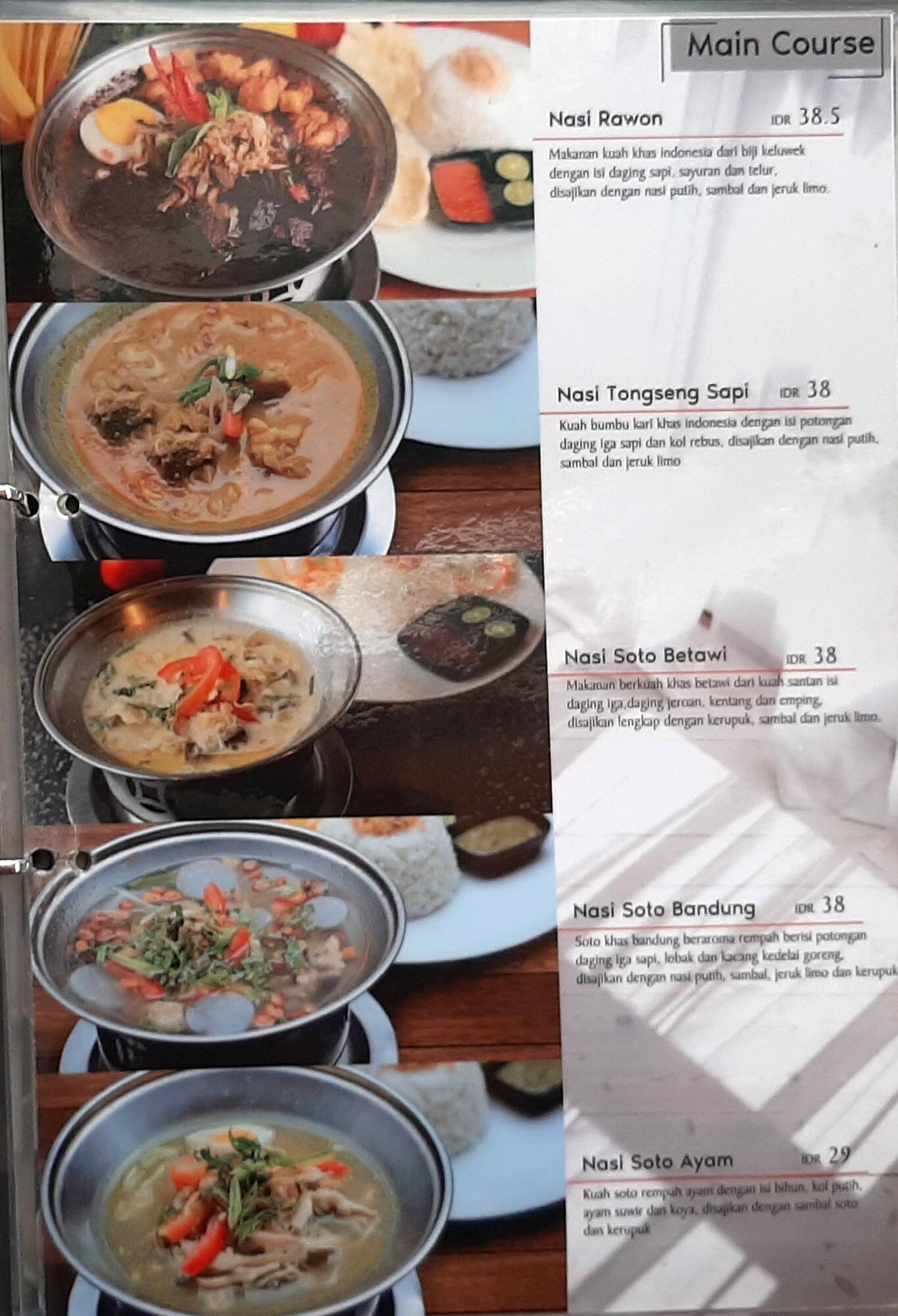 Menu at Ngopi Doeloe restaurant, Bandung, Jl. Pelajar Pejuang 45 No.21