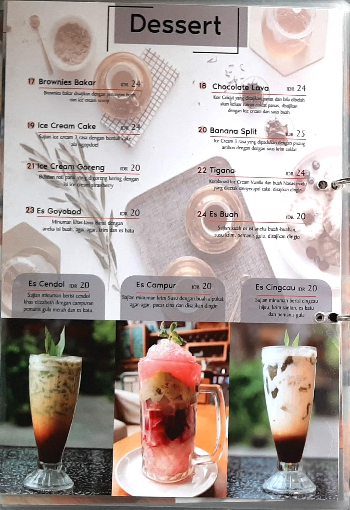 Menu at Ngopi Doeloe restaurant, Bandung, Jl. Pelajar Pejuang 45 No.21