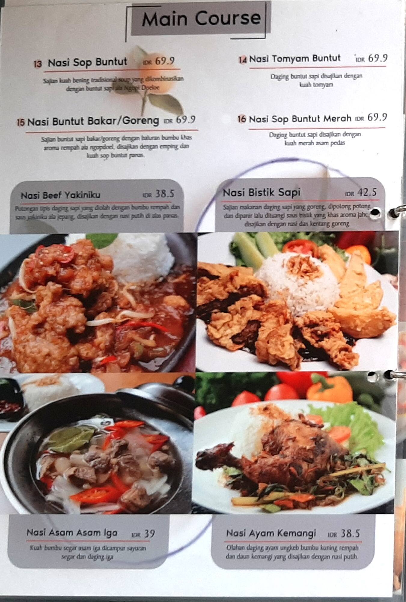 Menu at Ngopi Doeloe restaurant, Bandung, Jl. Pelajar Pejuang 45 No.21