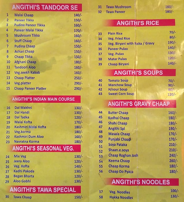 Menu of Angithi, Raj Nagar, Ghaziabad