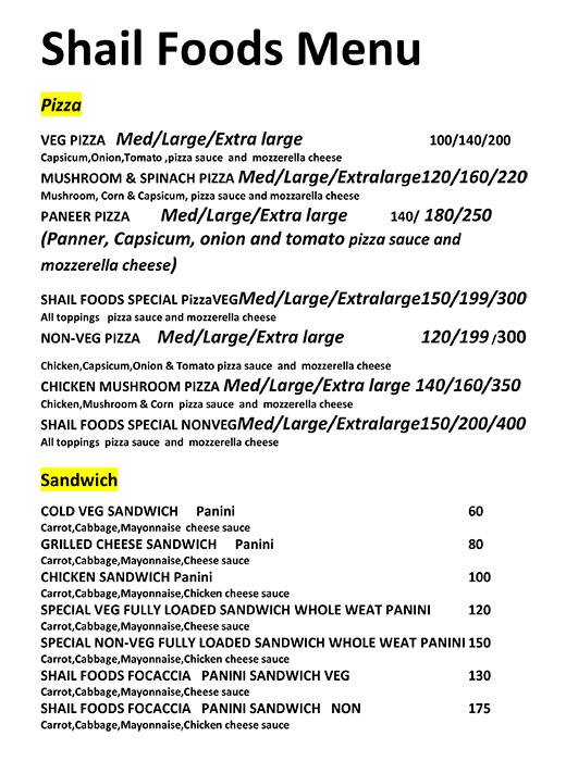 Menu of Shail Foods, Mehrauli, New Delhi