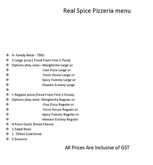 Menu at Real Spice Pizzeria, Ahmedabad, 1st Floor