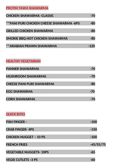 Menu of The Chef, Avadi, Chennai
