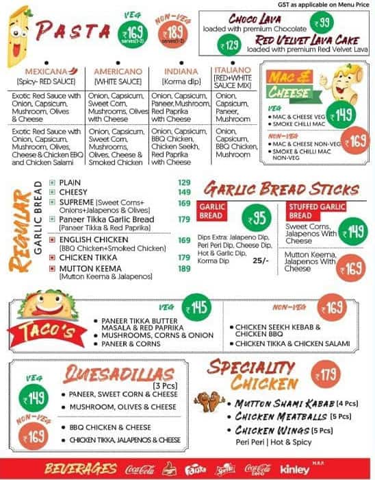 Menu of La Pino'z Pizza, Undri, Pune