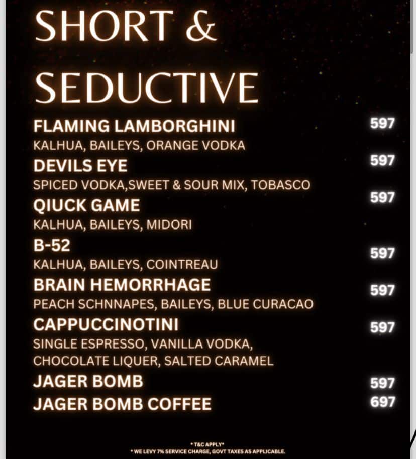 Menu of L7 Club & Lounge, Koregaon Park, Pune