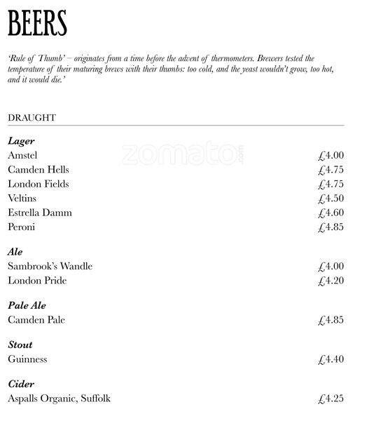 Menu at The Loose Box pub & bar, London, 51 Horseferry Rd