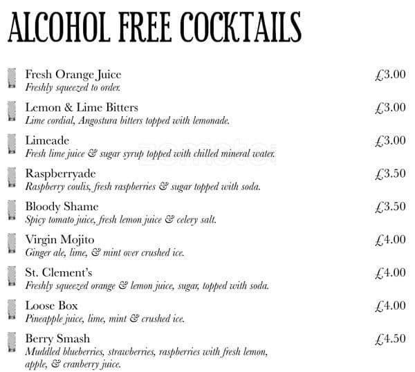 Menu at The Loose Box pub & bar, London, 51 Horseferry Rd