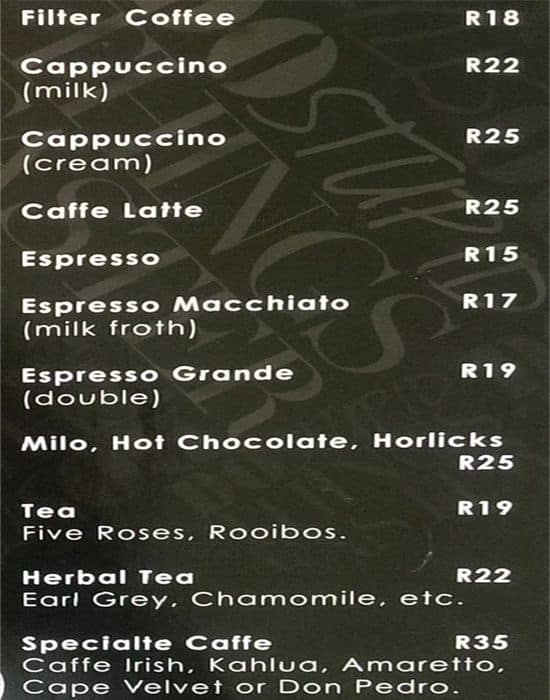 Menu at CAPELLO pub & bar, Midrand, Shop No. 42