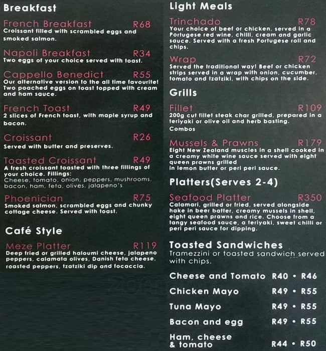 Menu at CAPELLO pub & bar, Midrand, Shop No. 42