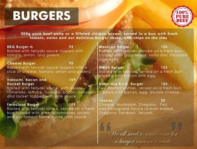 Menu at CAPPELLO restaurant, Johannesburg, Lillian Ngoyi Street