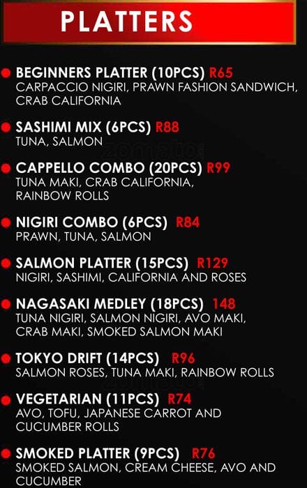 Cappello Menu, Menu for Cappello, Parktown, Johannesburg - Zomato SA