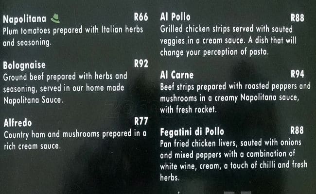 Menu at CAPELLO pub & bar, Midrand, Shop No. 42