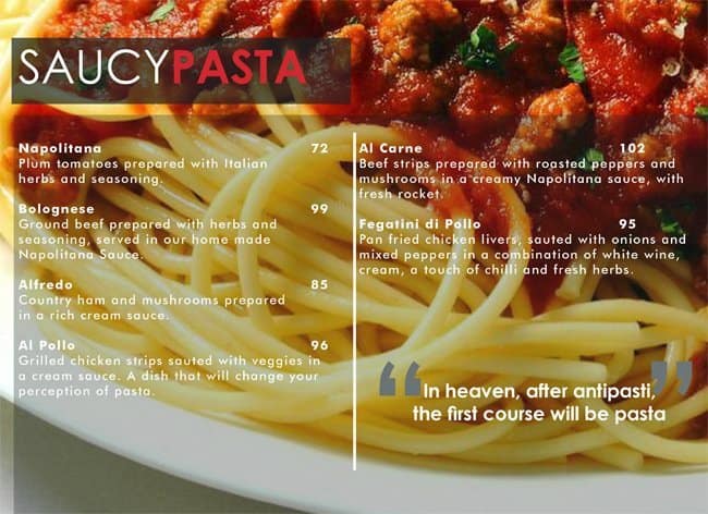 Menu at CAPPELLO restaurant, Johannesburg, Lillian Ngoyi Street