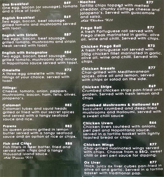 Speisekarte von CAPELLO pub & Bar, Midrand, Shop No. 42