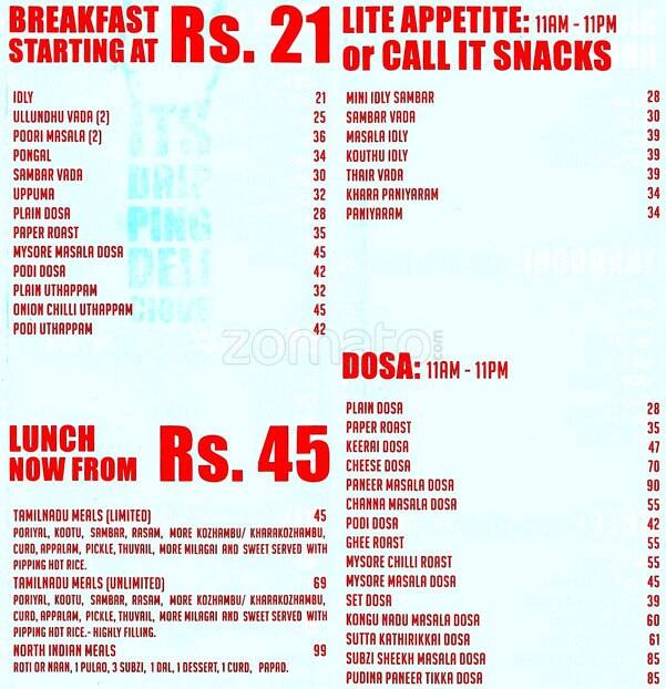 Menu at Tandoor DC, Chennai, D 109