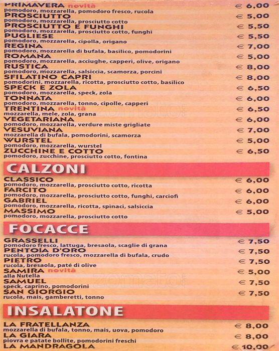 Menu au Pentola D'Oro Di Elyas Samira restaurant, Milan, Via Annibale ...