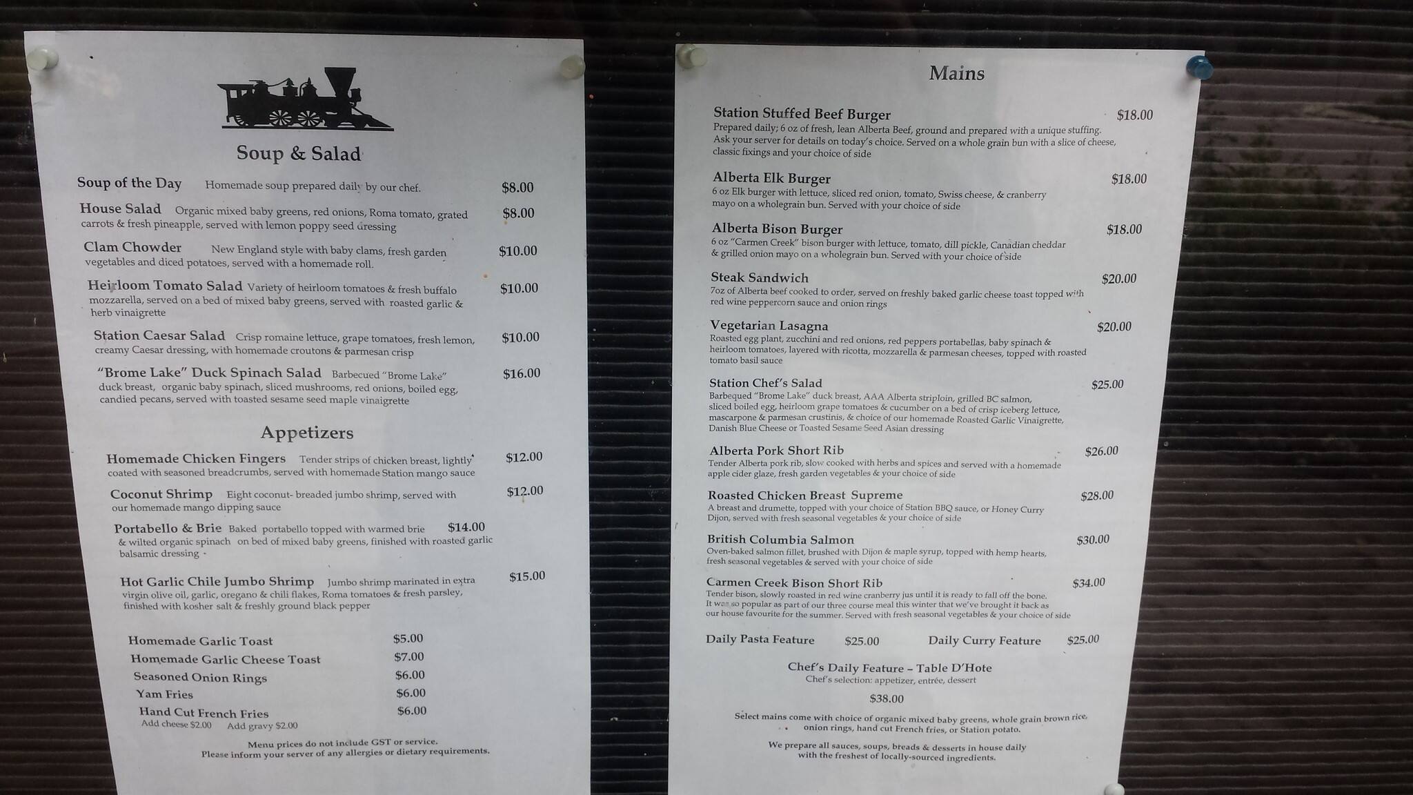 Menu at Lake Louise Railway Station & Restaurant, Lake Louise