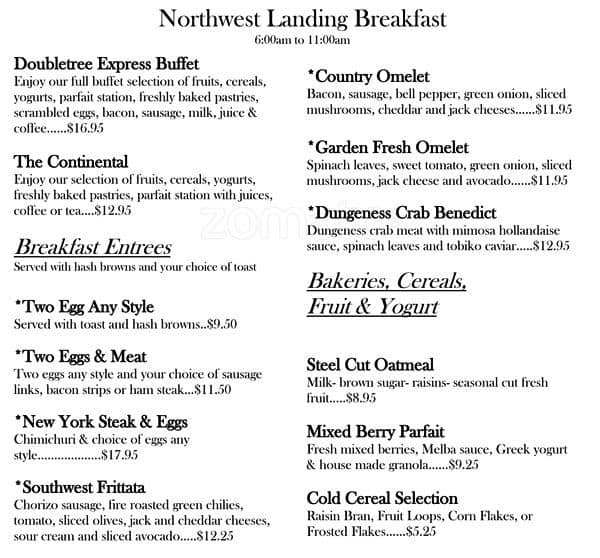 Menu at Northwest Landing restaurant, Tukwila