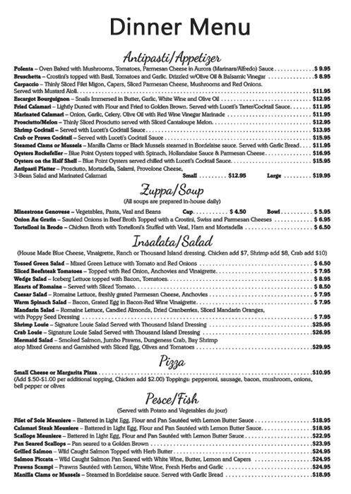 Menu at LUCETI'S on 25th restaurant, San Mateo