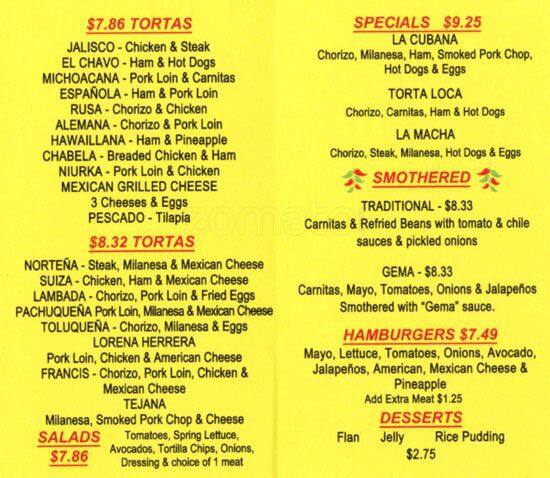 Menu at Las Tortas restaurant, Denver