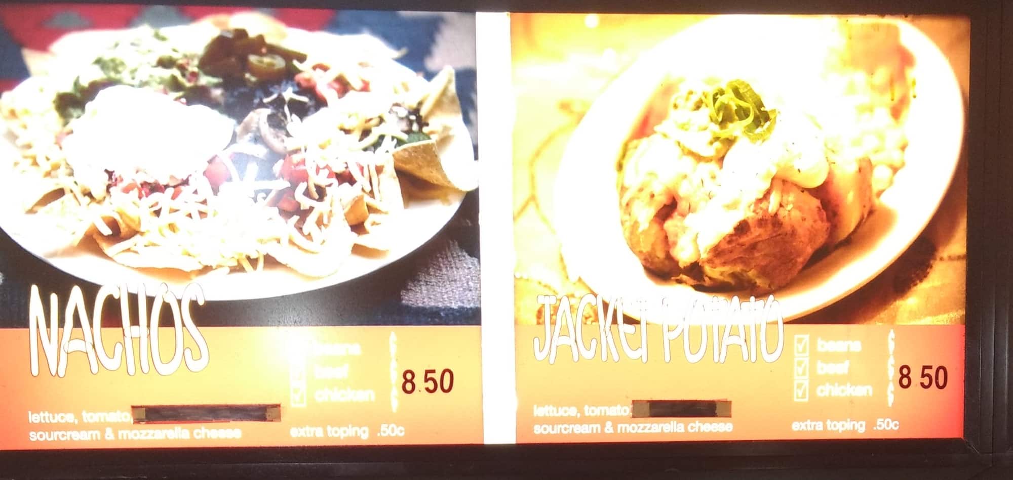 Menu at Sams kebabs restaurant, Minto