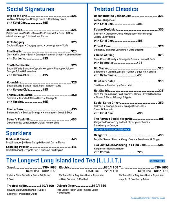 Palladium Social, Lower Parel, Mumbai का मेनू - Zomato
