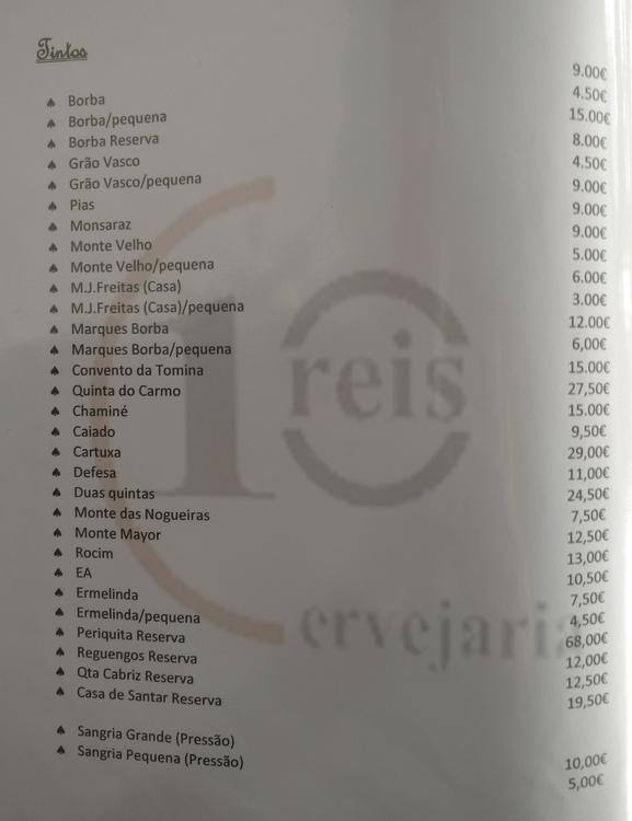 Menu at Dez Reis restaurant, Barreiro, R. Calouste Gulbenkian 6C