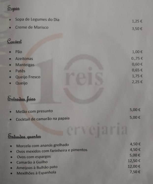 Menu at Dez Reis restaurant, Barreiro, R. Calouste Gulbenkian 6C