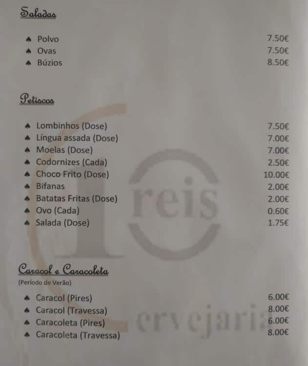 Menu at Dez Reis restaurant, Barreiro, R. Calouste Gulbenkian 6C