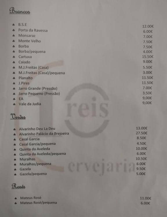 Menu at Dez Reis restaurant, Barreiro, R. Calouste Gulbenkian 6C