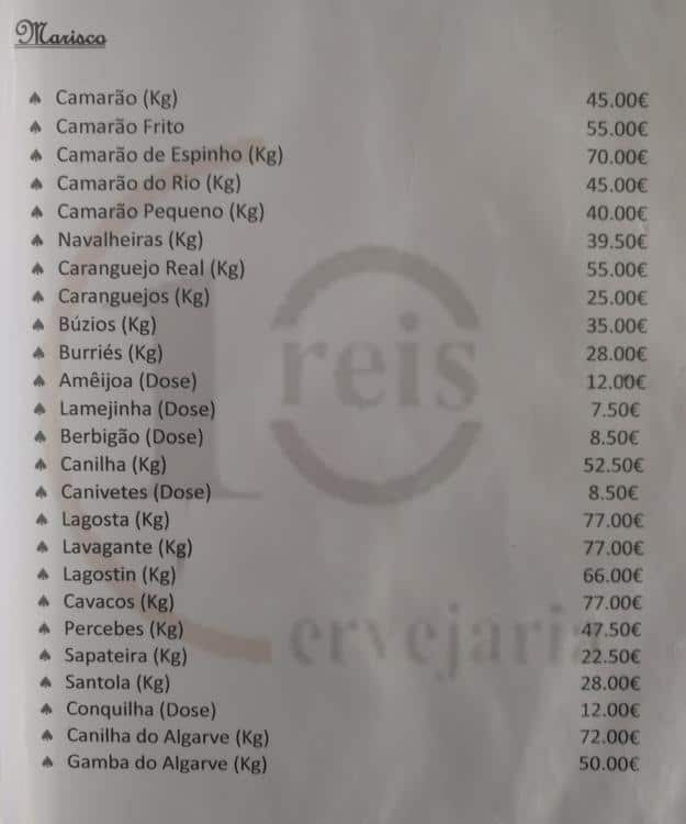 Menu at Dez Reis restaurant, Barreiro, R. Calouste Gulbenkian 6C
