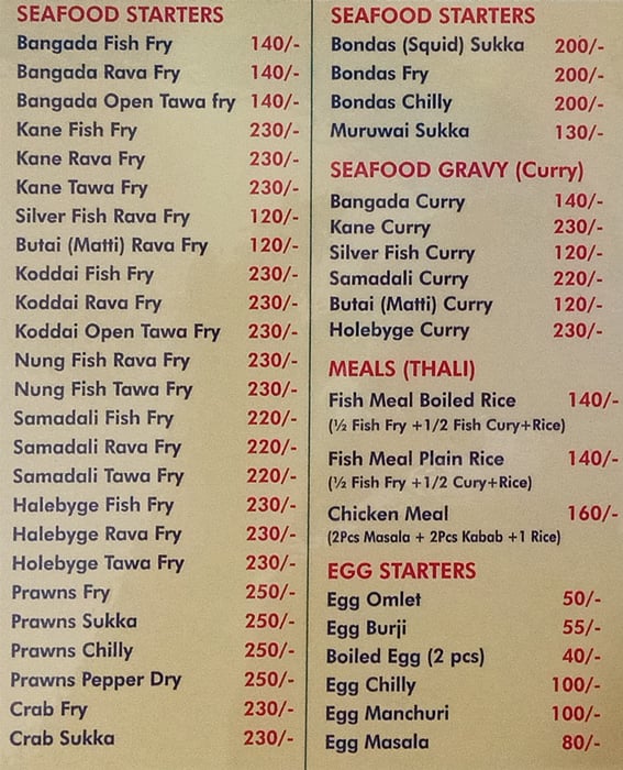 Menu of Swathi Restaurant, JP Nagar, Bangalore