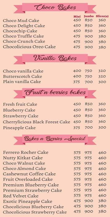 Bakes N Berries Menu, Menu for Bakes N Berries, South City 1, Gurgaon ...