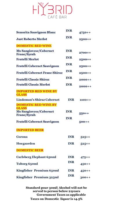 Menu at Hybrid, Valathancheri