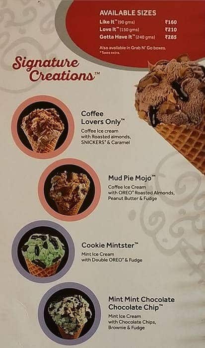 Menu of Cold Stone Creamery, Goregaon East, Mumbai