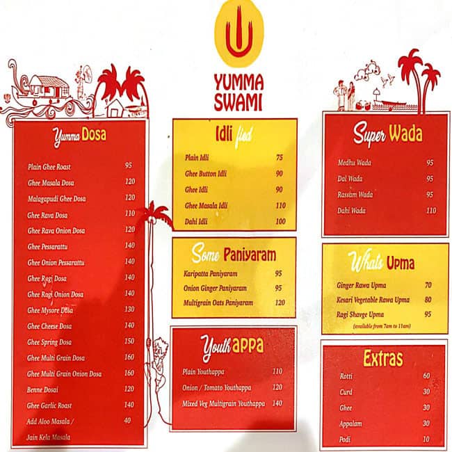 Menu of Yumma Swami, Camp Area, Pune