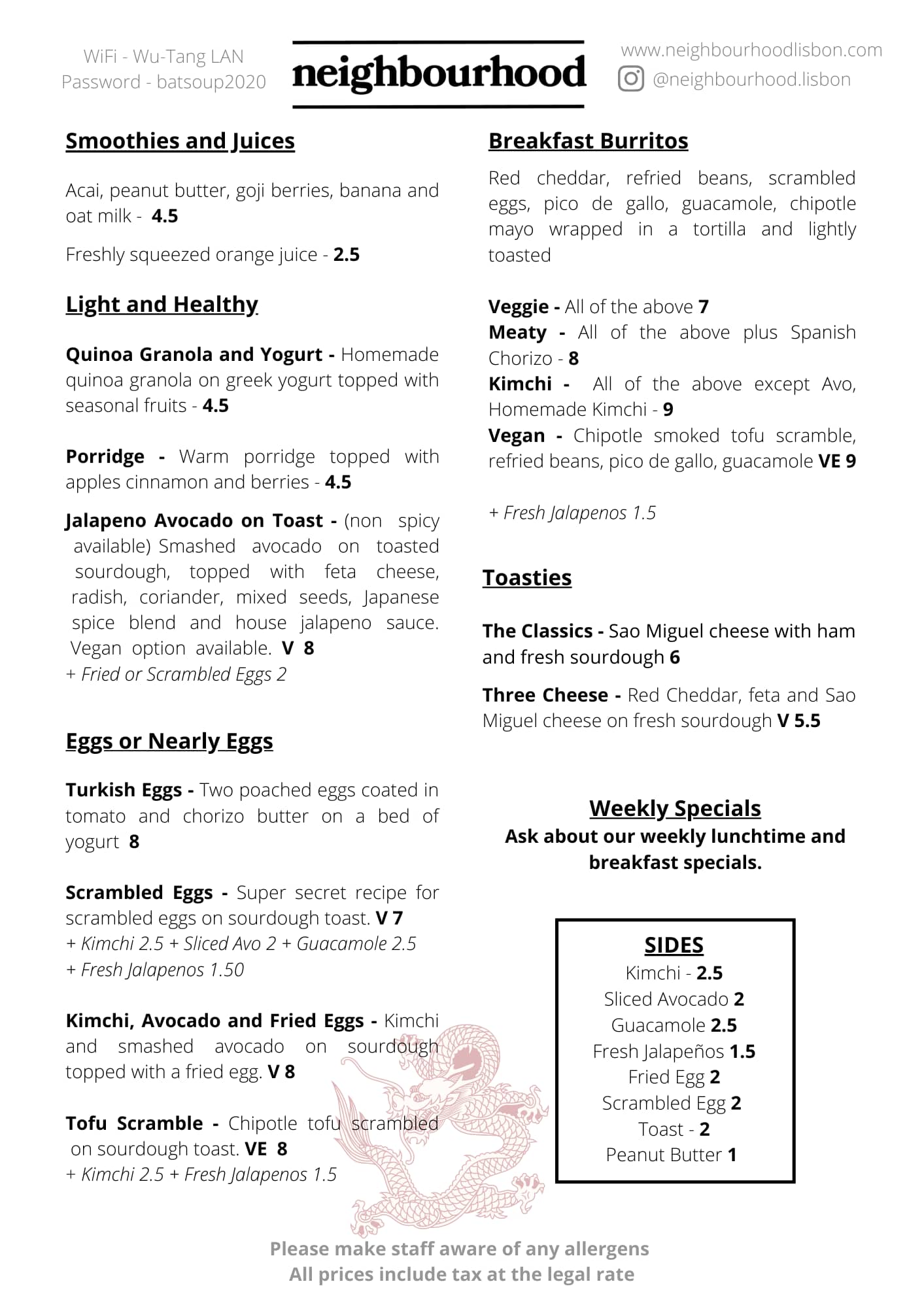 Menu at Neighbourhood - Cafe & Coffee Shop Lisboa, Lisbon