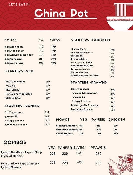 Menu of China Pot, CBD-Belapur, Navi Mumbai
