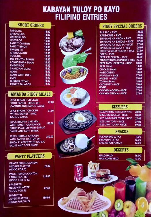 Menu of Amanda Broast Chicken, Hor Al Anz, Dubai