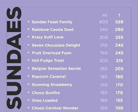 Menu of Sundaes Zone, Saroor Nagar, Hyderabad