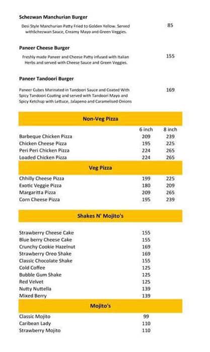 Menu of Bombay Burger's, Marol, Mumbai