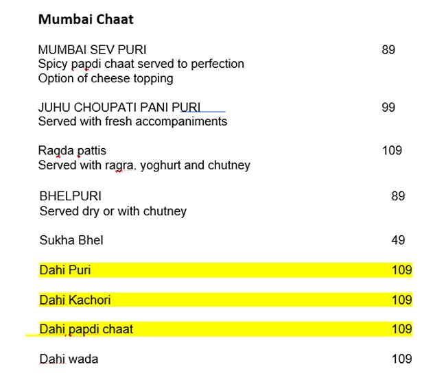 Menu of Mumbai Chaiwalla, Thuraipakkam, Chennai