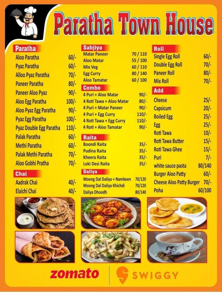 Menu of Parantha Town House, Indirapuram, Ghaziabad