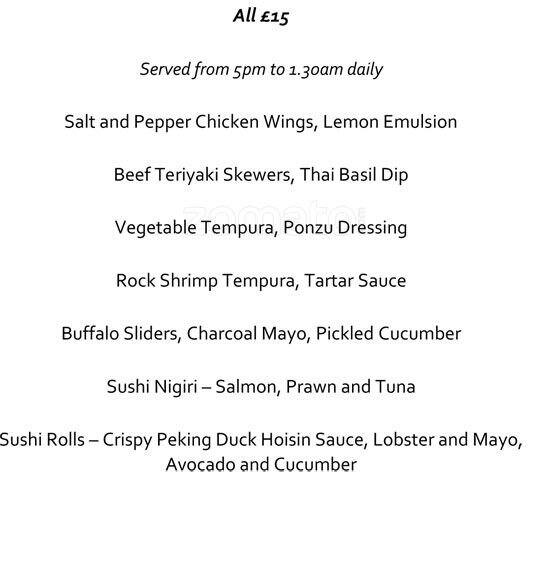 Menu at The Bourbon Bar, London