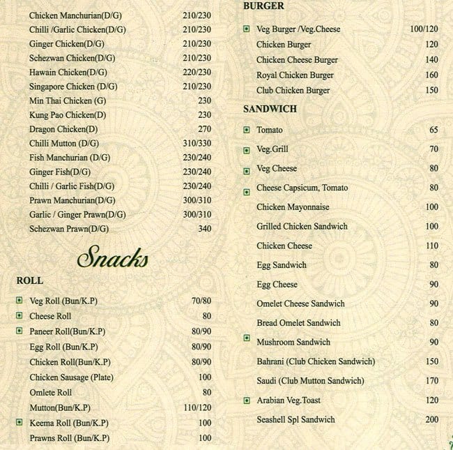 Menu at Savoury Sea Shell, Chennai, No.5/337A