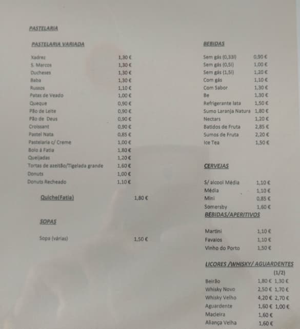 Menu at Café Cabana, Belas