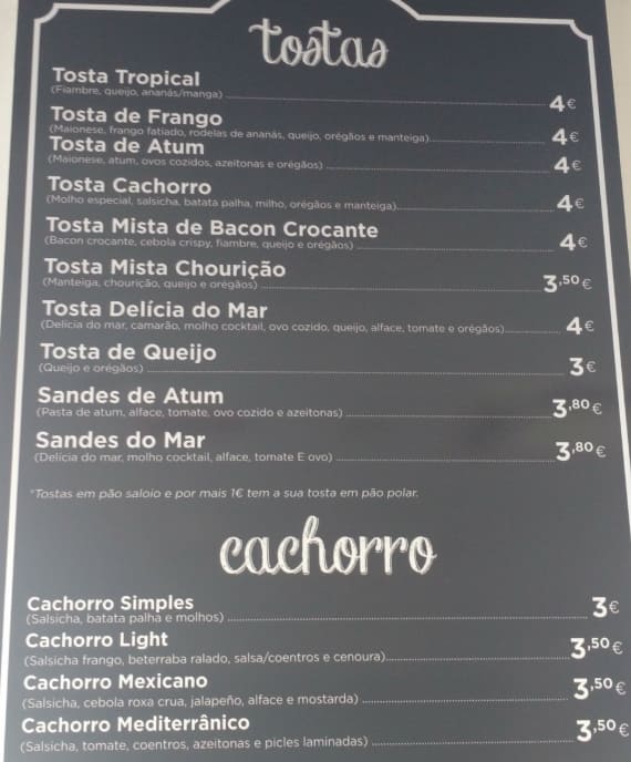 Menu at Café Cabana, Belas
