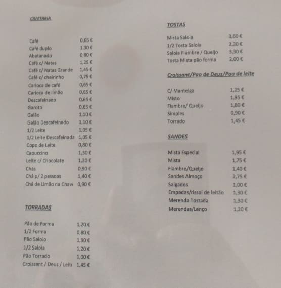 Menu at Café Cabana, Belas